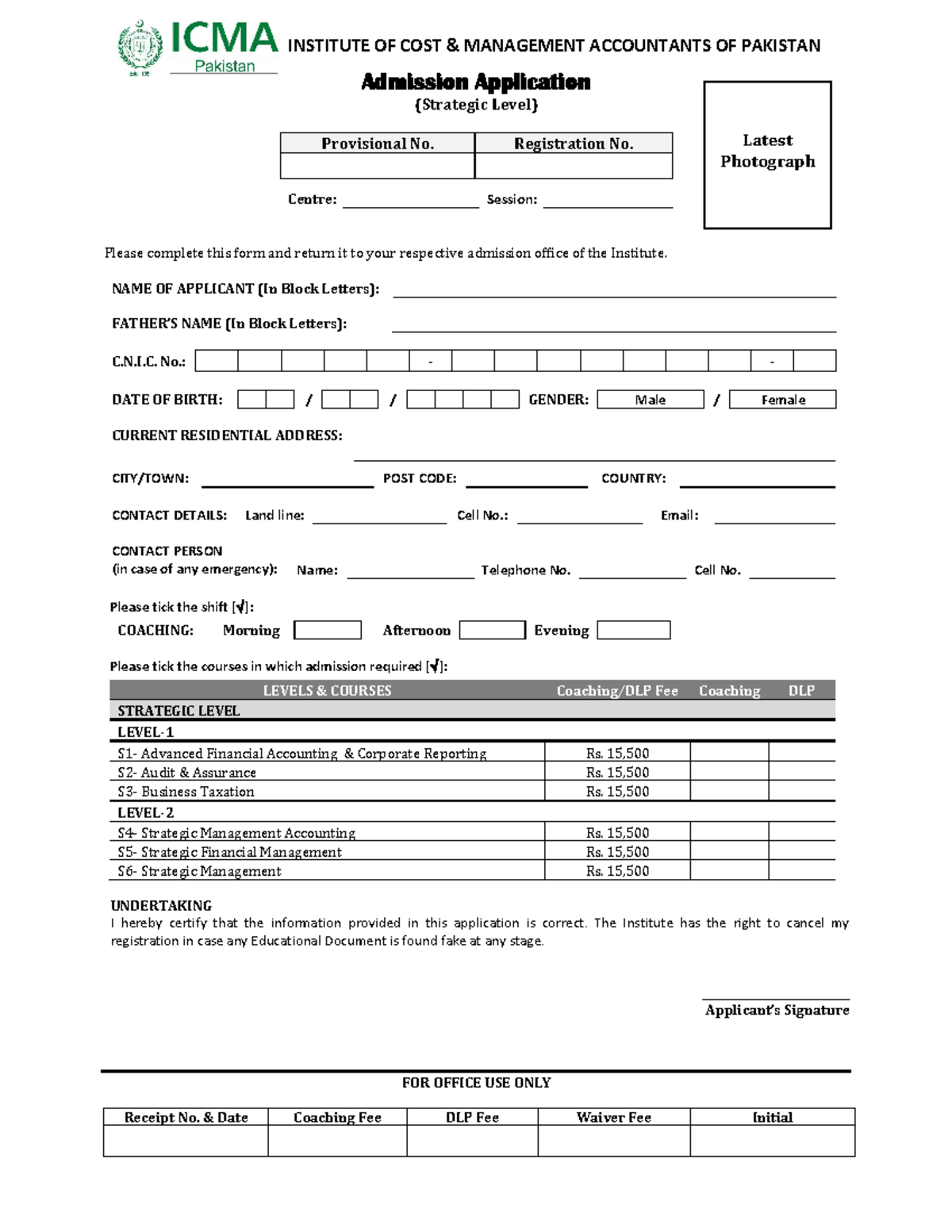 Admission. Form - Admin - INSTITUTE OF COST & MANAGEMENT ACCOUNTANTS OF ...