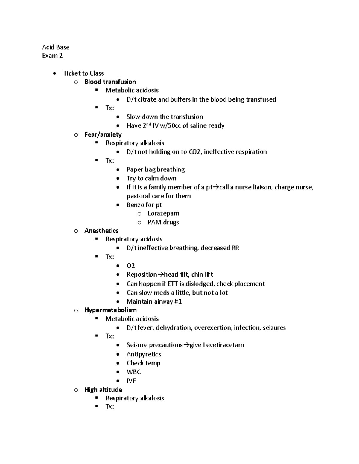Acid Base - Outline Acid Base lecture - Acid Base Exam 2 Ticket to ...
