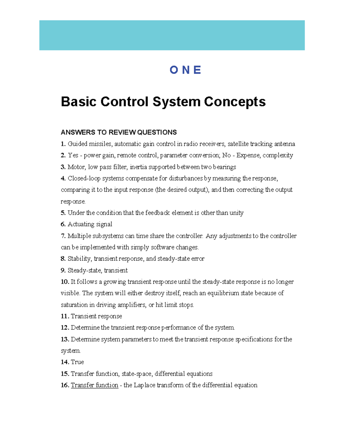 Ch01_solution manual - O N E Basic Control System Concepts ANSWERS TO ...