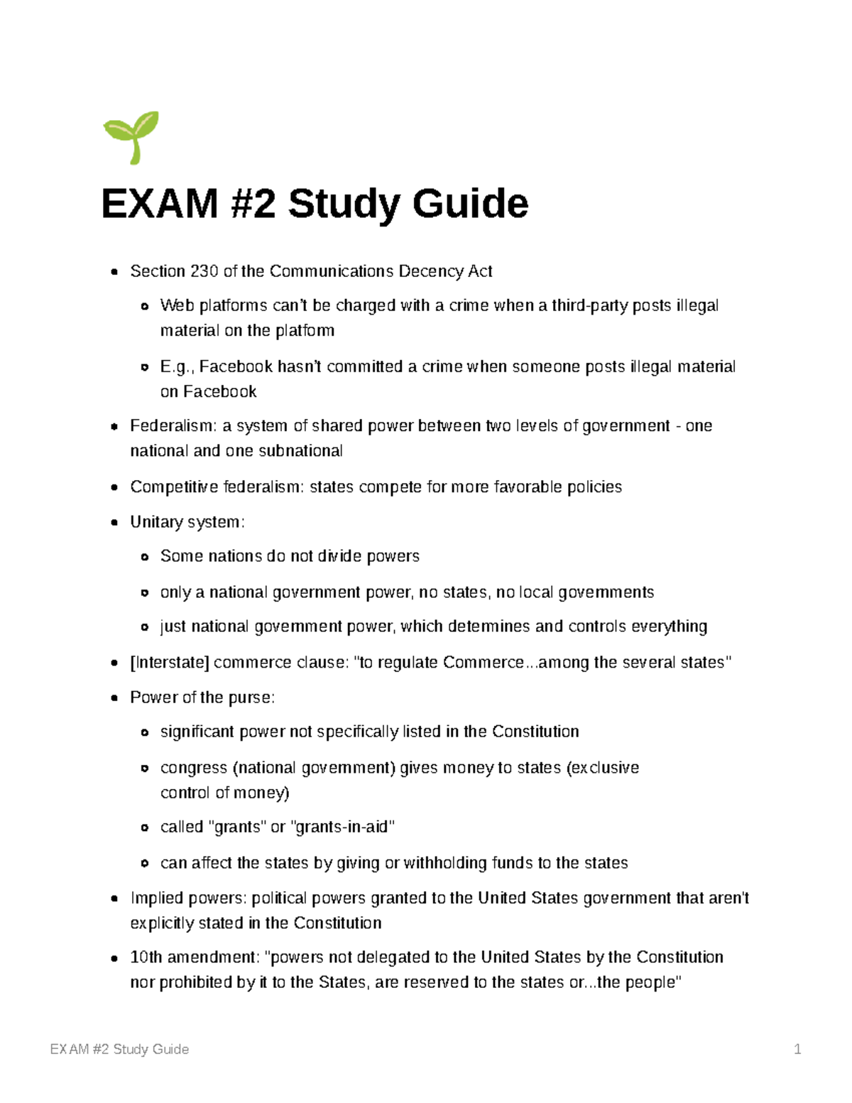 EXAM 2 Study Guide - & EXAM #2 Study Guide Section 230 of the ...