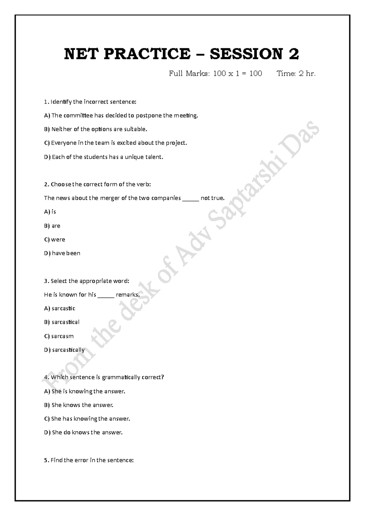 NET Practice 2 090605 - Notes. - NET PRACTICE – SESSION 2 Full Marks ...