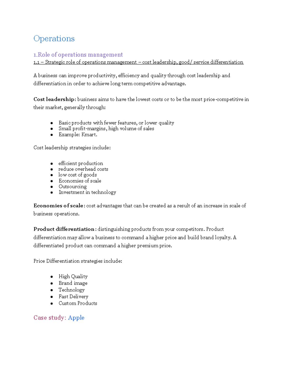 Business Studies - Operations - Operations 1 of operations management 1 ...