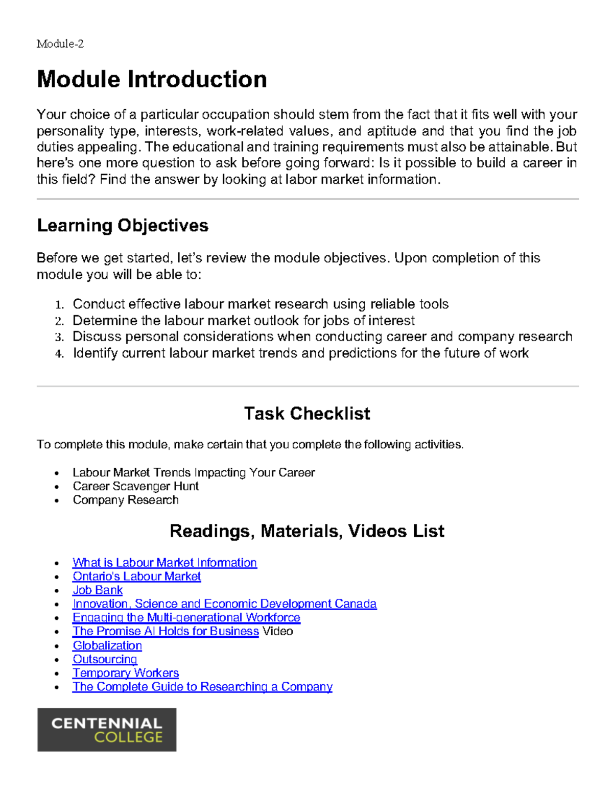 BUSN 702 Module-2 Labour Market and Career Research - Module- Module ...