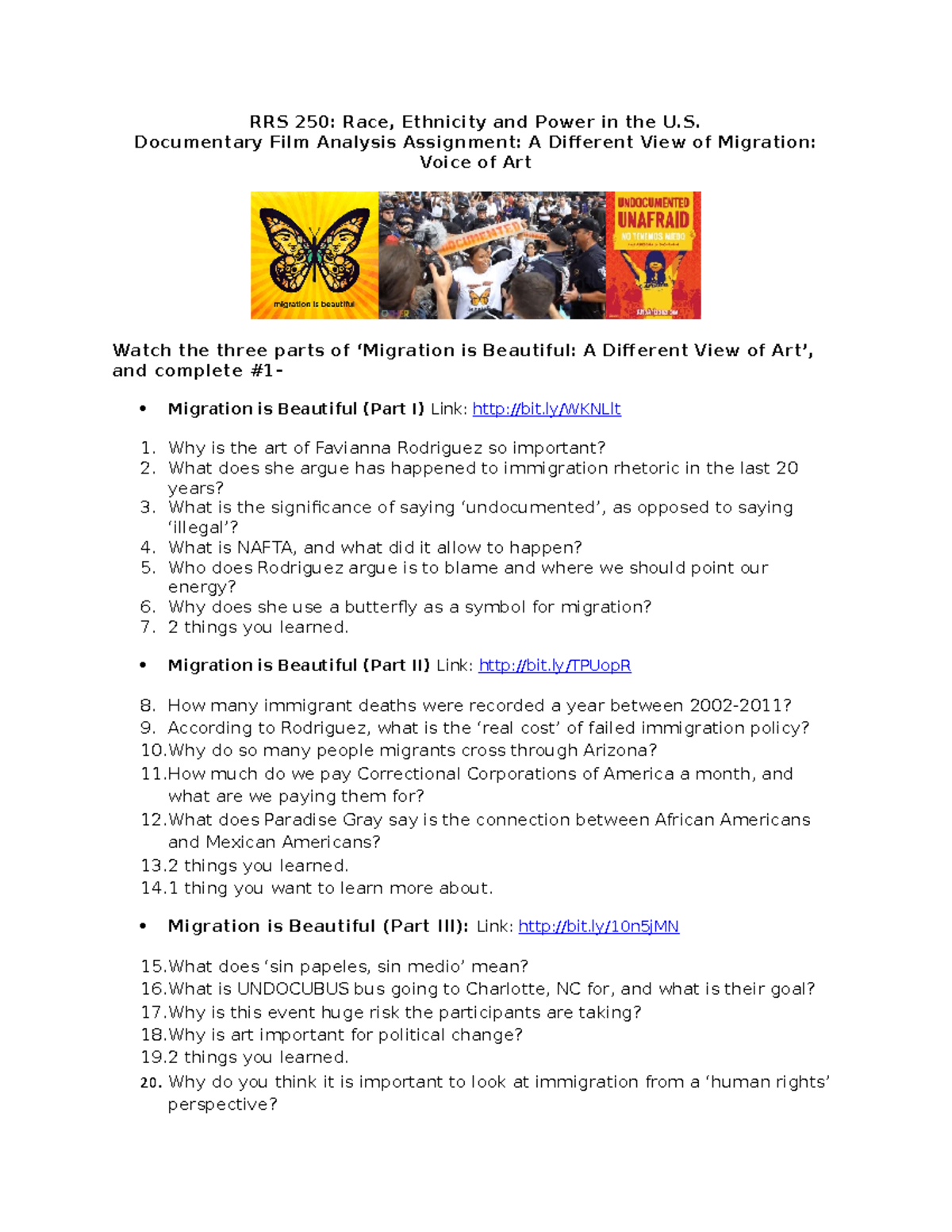 A Different View of Migration-Voice of Art Film Assignment - RRS 250: Race, Ethnicity and Power ...