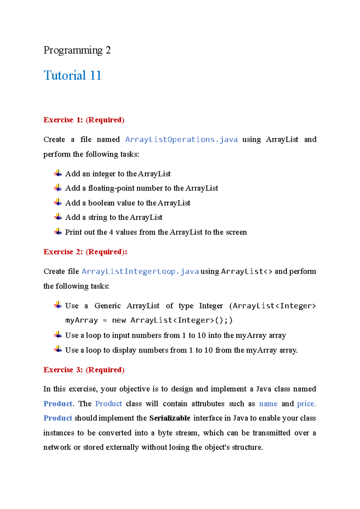 Tutorial 11 - Programming 2 Tutorial 11 Exercise 1: (Required) Create a file named - Studocu