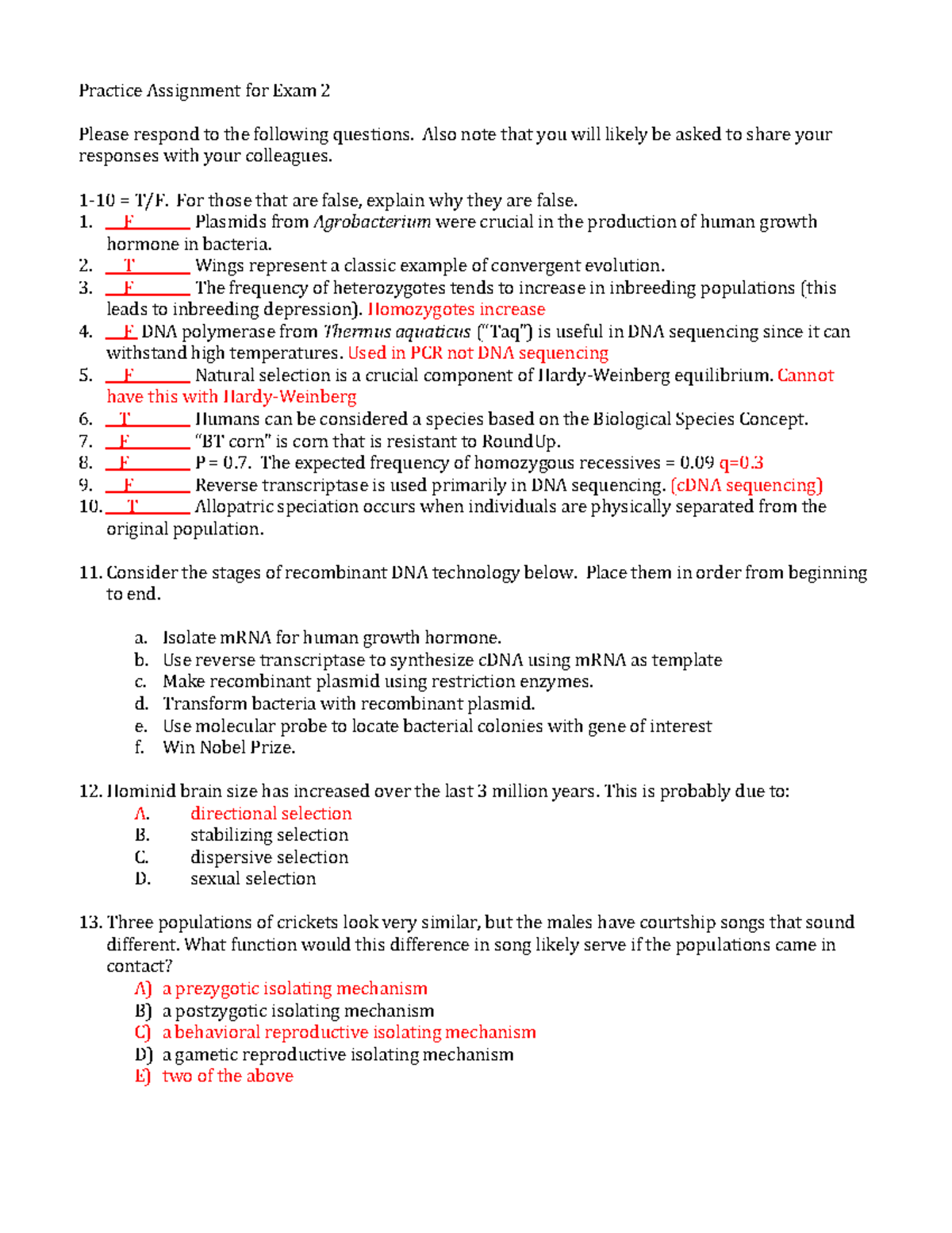 BIO 151 Exam 2 Study Guide - Practice Assignment for Exam 2 Please ...