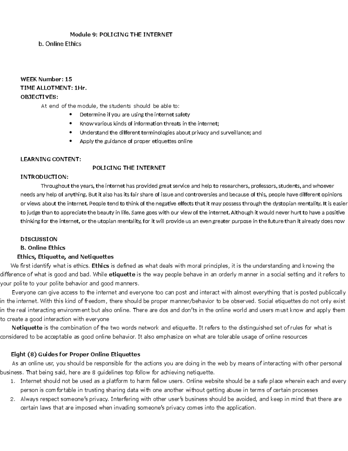 GEC 007a WEEK 15 - Module 15 – information technology - Module 9 ...