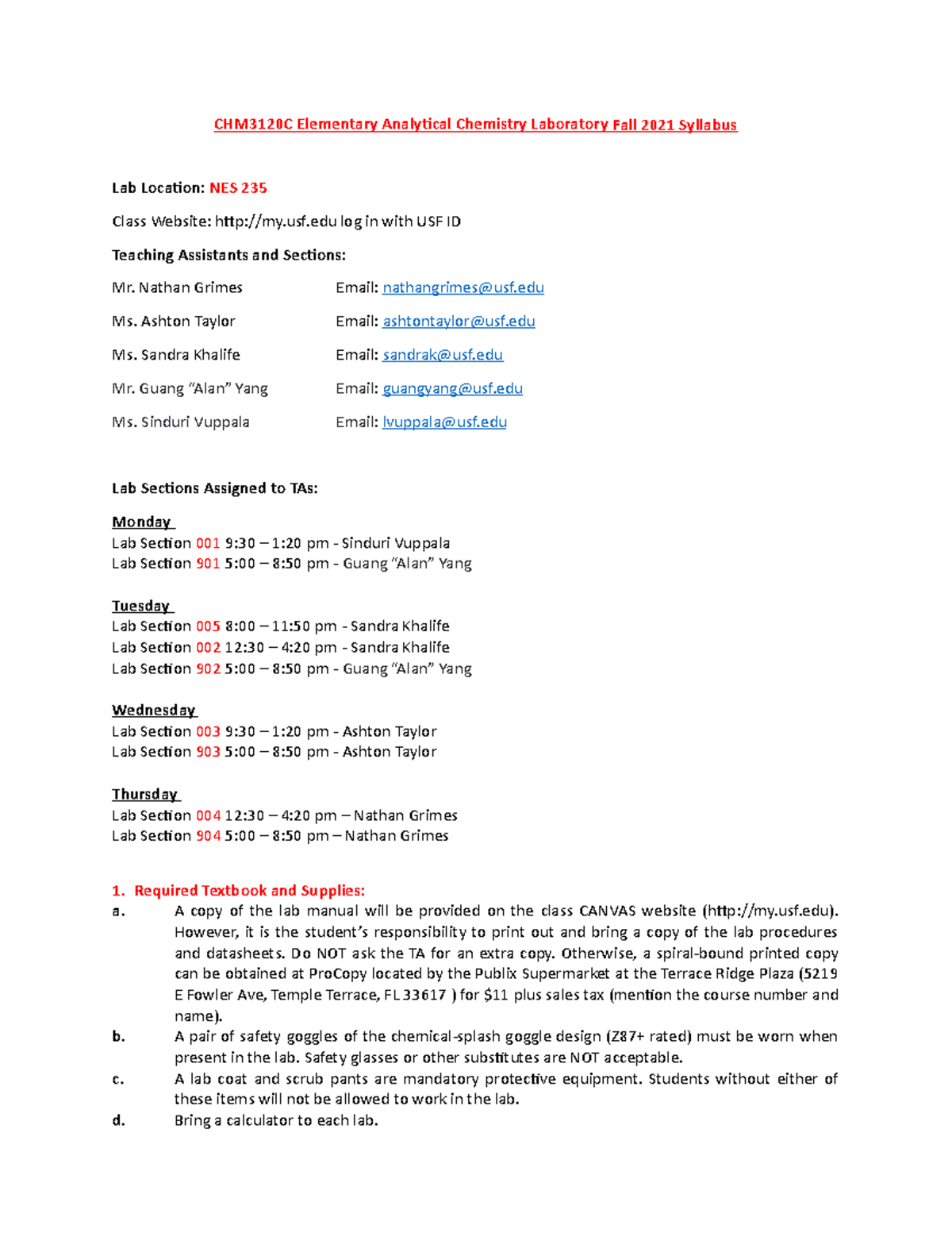 Lab Syllabus CHM 3120C Fall 2021 - CHM3120C Elementary Analytical ...