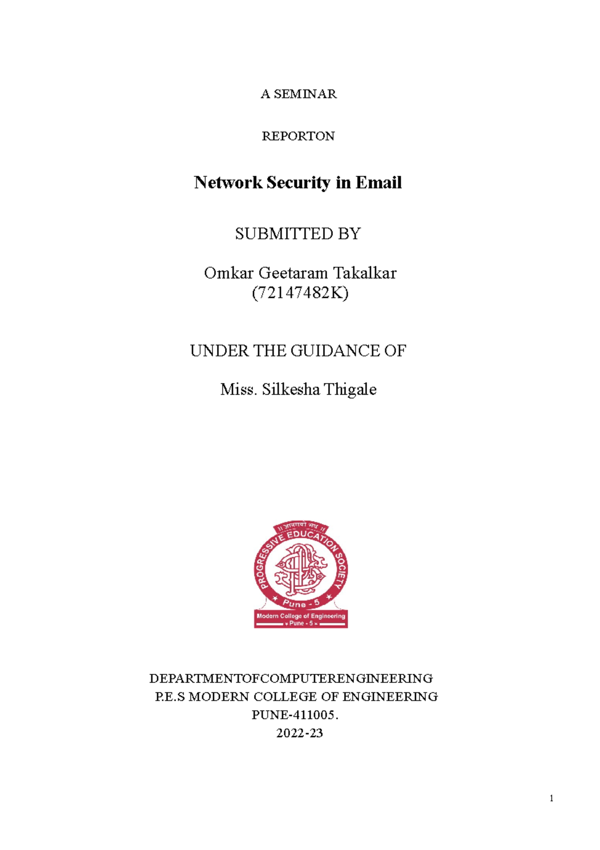 Final Seminar Report Seminar - A SEMINAR REPORTON Network Security in ...