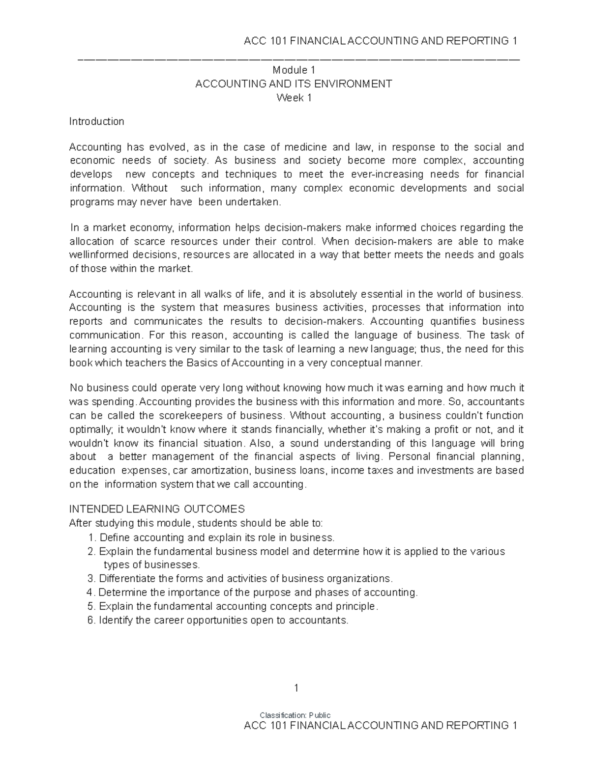 ACC-101 Module-1 - MODULE 1 - ACC 101 FINANCIAL ACCOUNTING AND ...