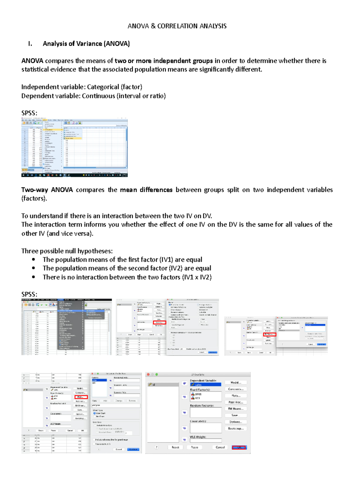 9. ANOVA ANALYSIS - ANOVA & CORRELATION ANALYSIS I. Analysis of Variance (ANOVA) ANOVA compares ...