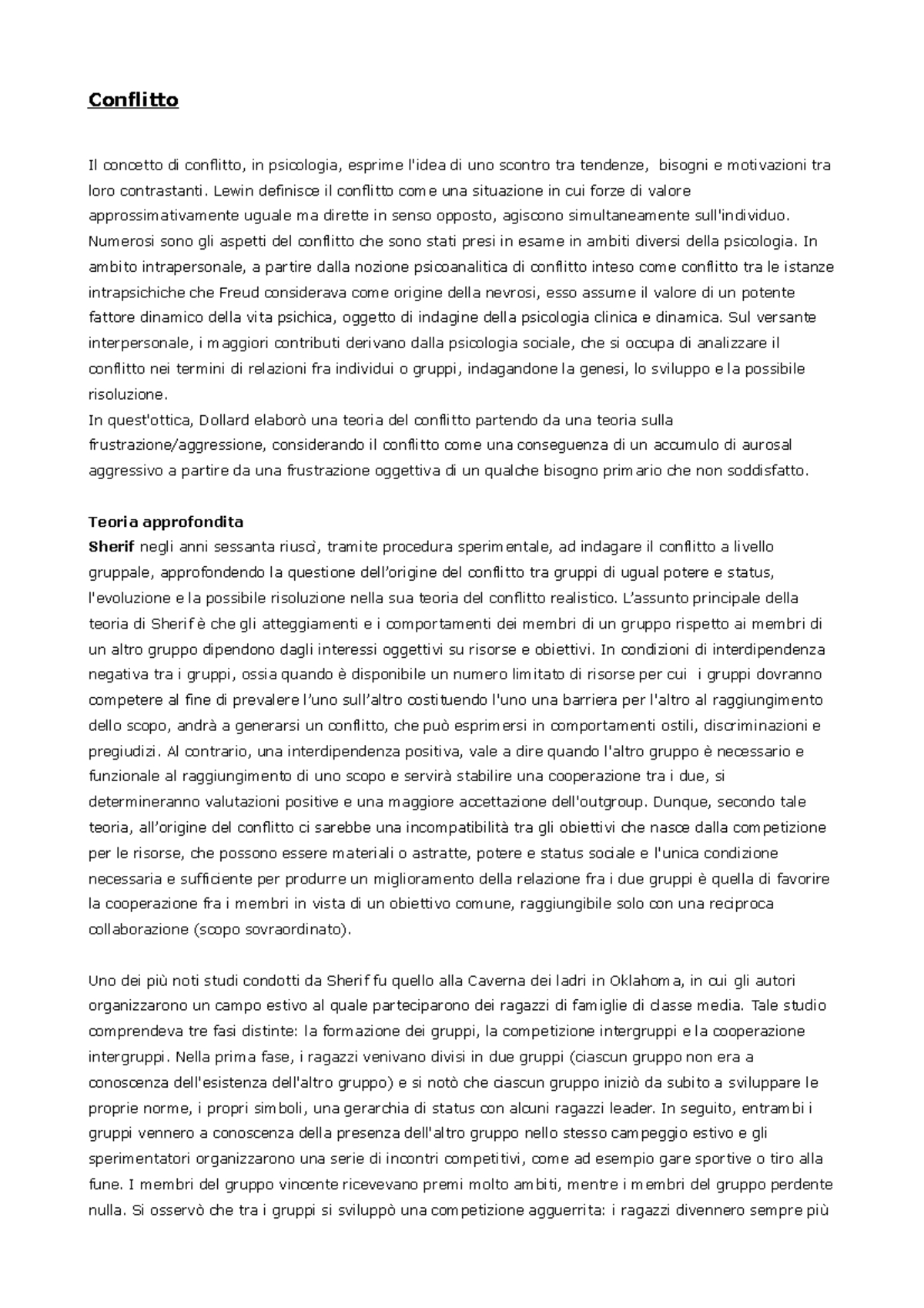 Cooperazione e Conflitto - Conflitto Il concetto di conflitto, in ...