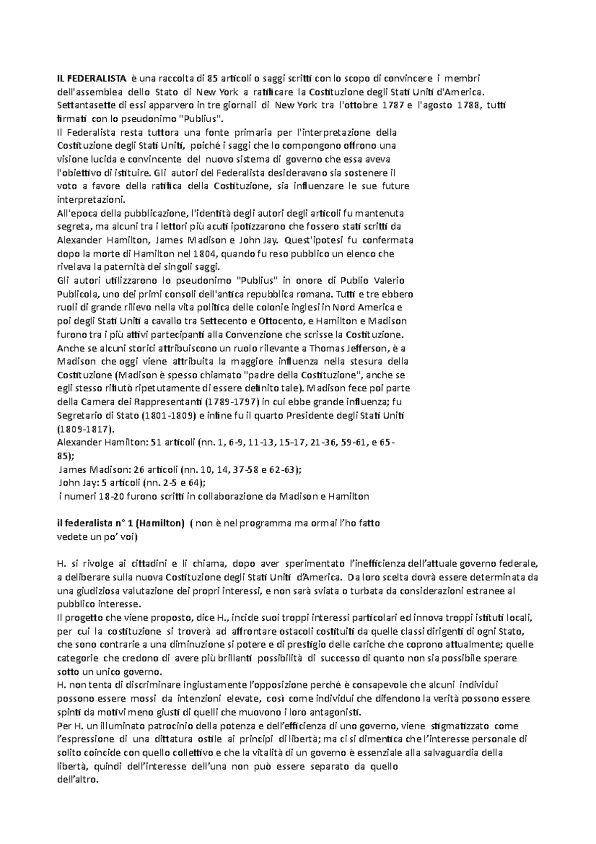 IL Federalista - IL FEDERALISTA è una raccolta di 85 articoli o saggi ...