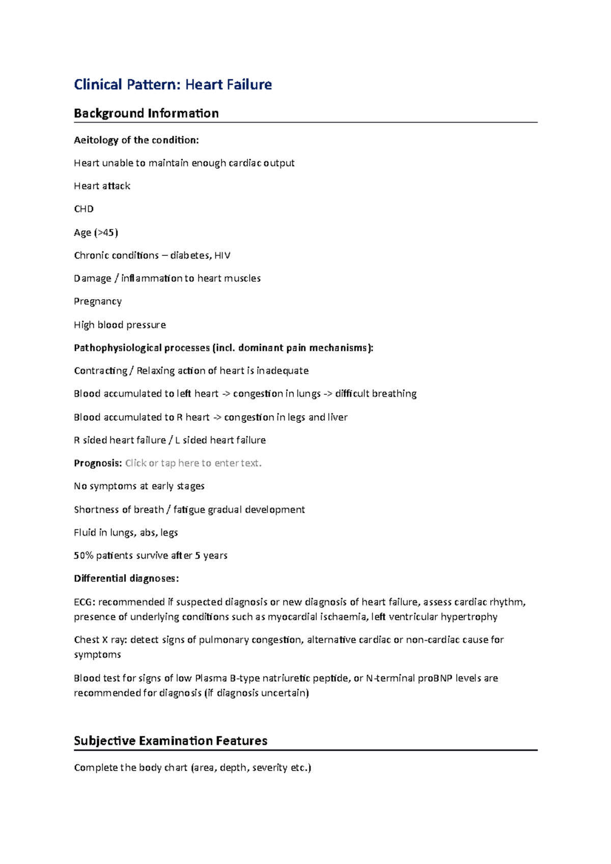 Clinical Pattern Template - Heart Failure - Clinical Pattern: Heart ...