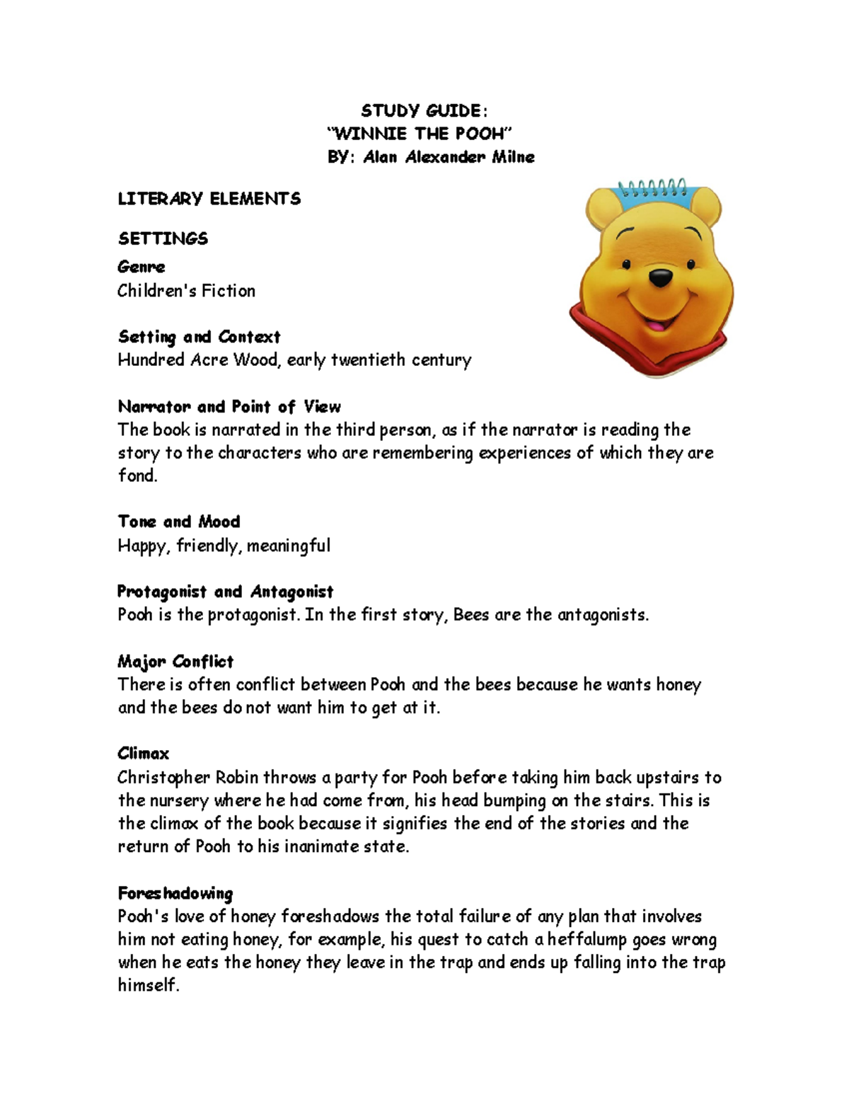 Winnie P cuento - STUDY GUIDE: “WINNIE THE POOH” BY: Alan Alexander ...
