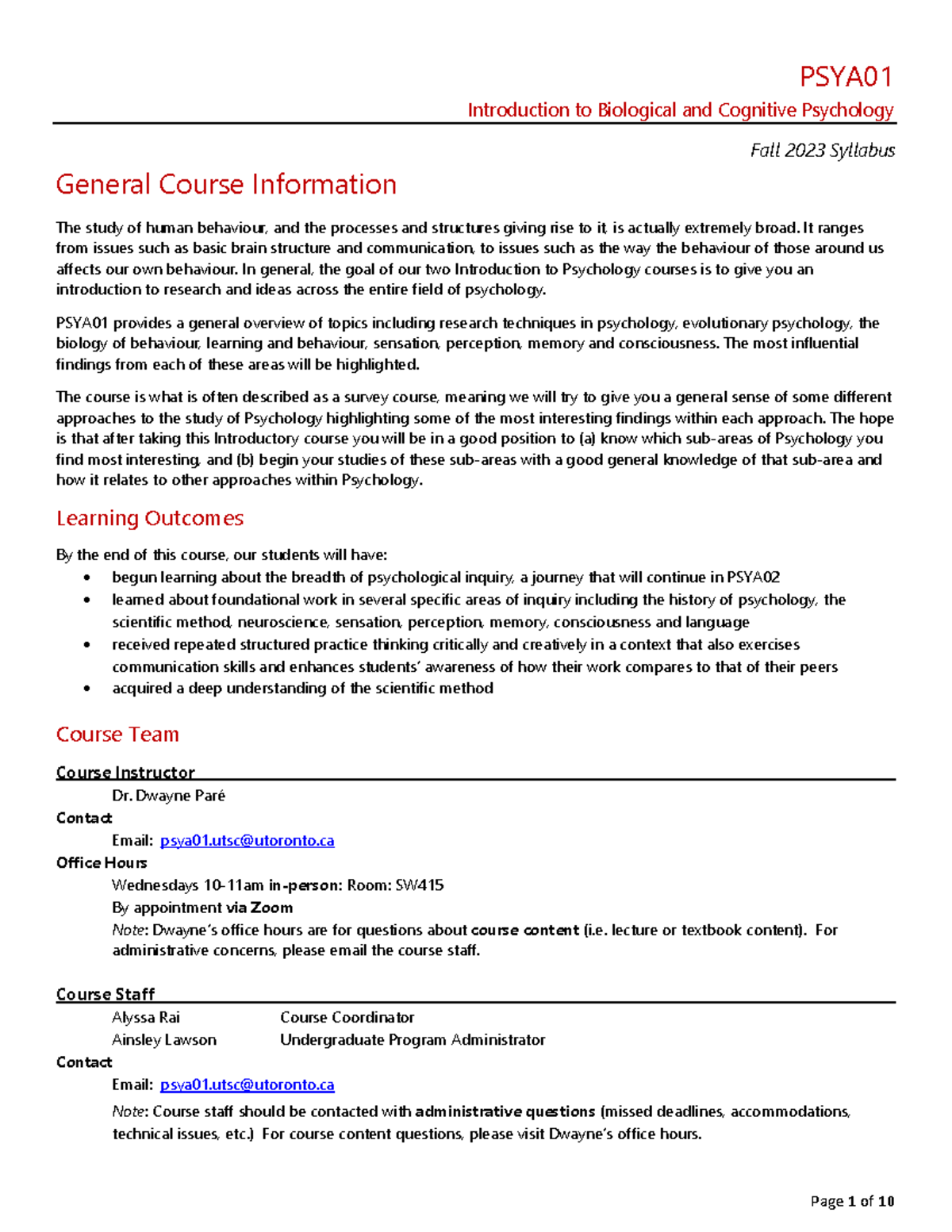 20239 PSYA01 Syllabus - lecture notes - PSYA Introduction to Biological ...