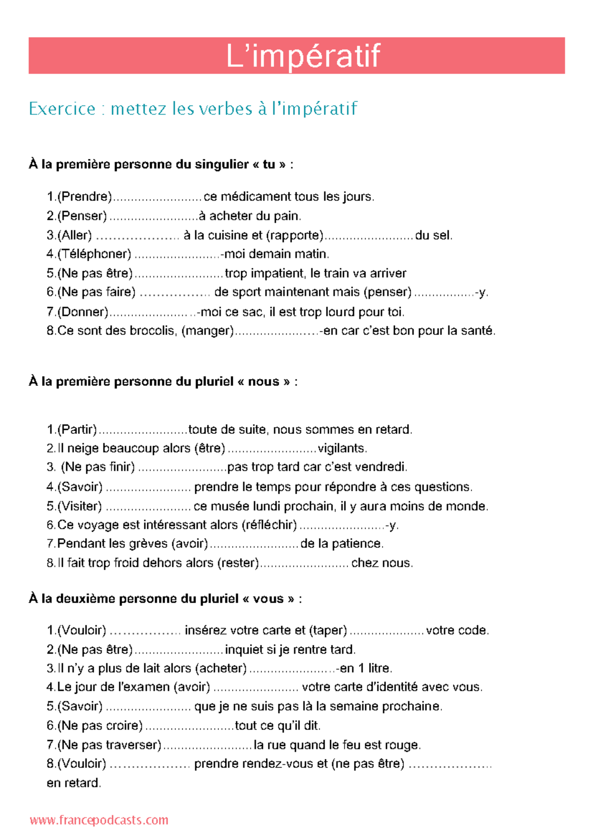 Impératif-présent - ECONO101 - francepodcasts L’impératif Exercice ...