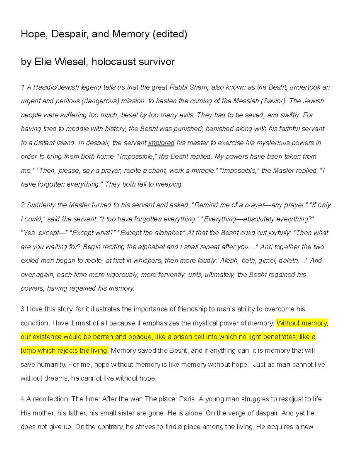 Hope, Despair, and Memory - The Jewish people were suffering too much ...