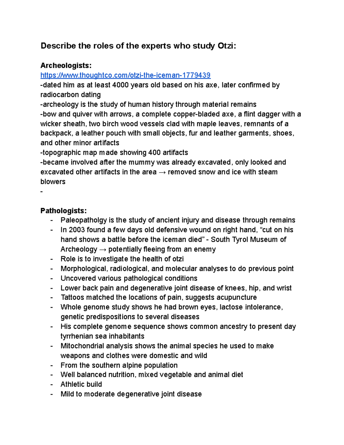 Research Task - Otzi the Iceman Yr 11 Ancient History - Describe the ...