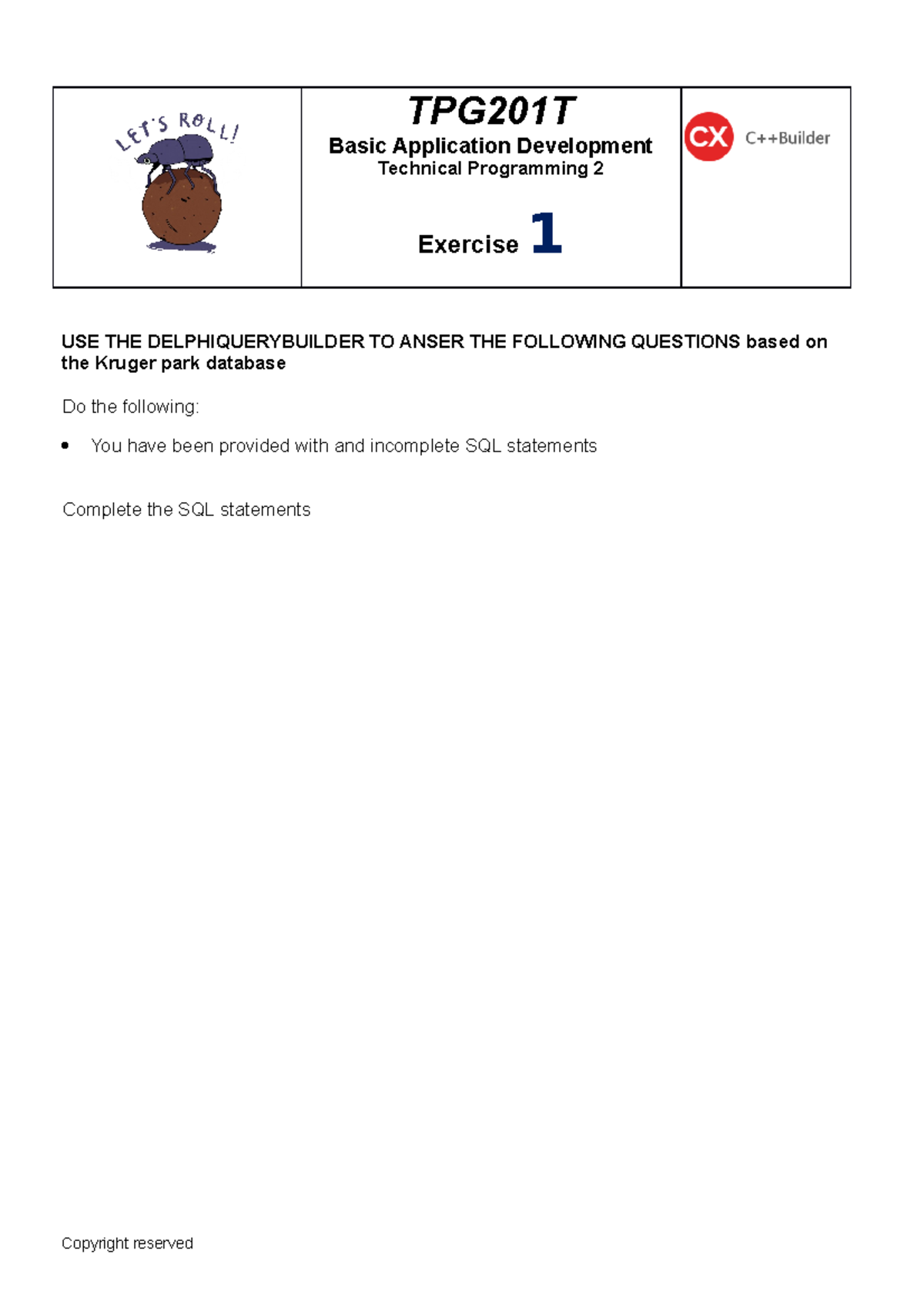 Technical Programming Database Components Exersice Examples