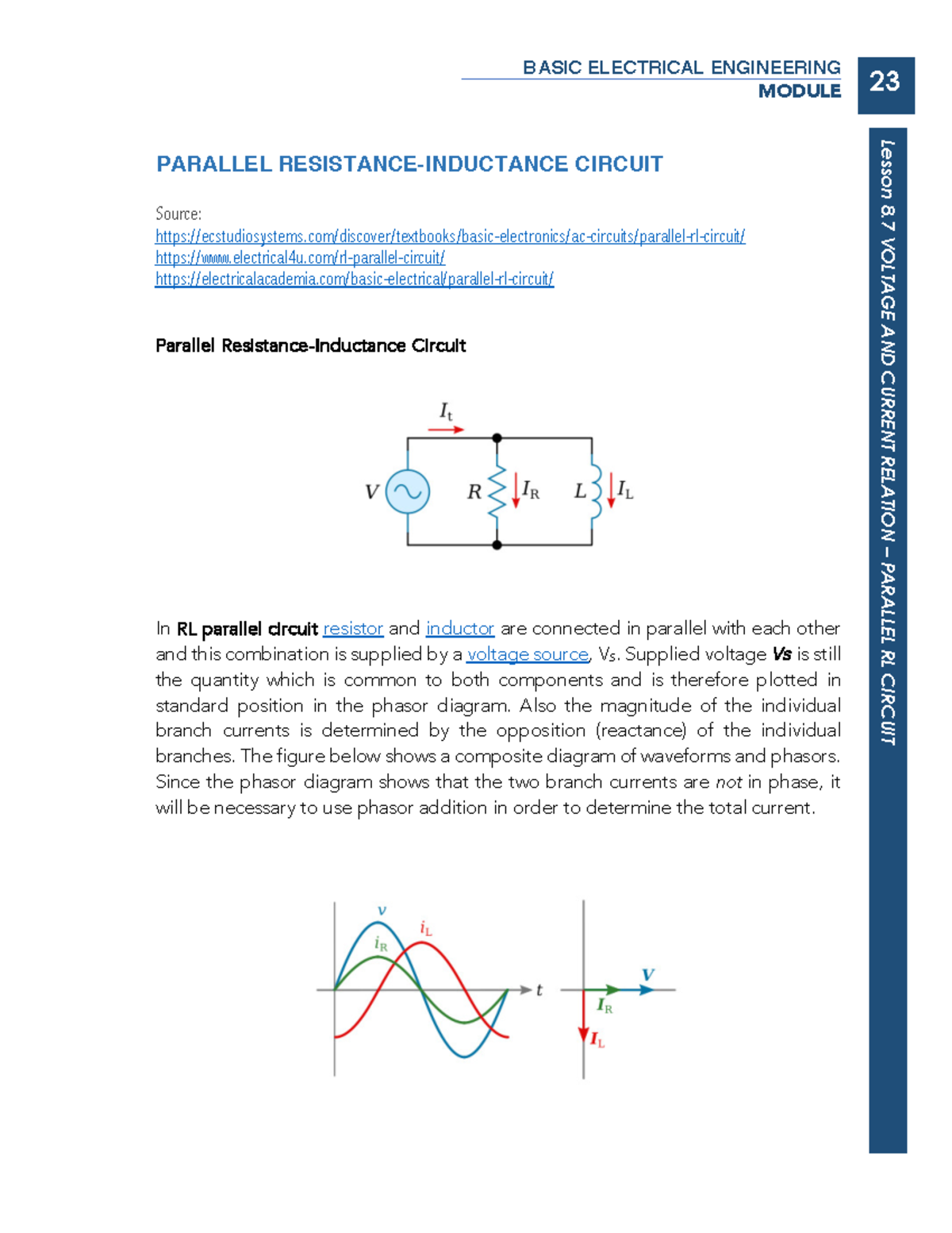 PARALLEL RESISTANCE-INDUCTANCE CIRCUIT - MODULE Lesson 8 . 7 VOLTAGE ...