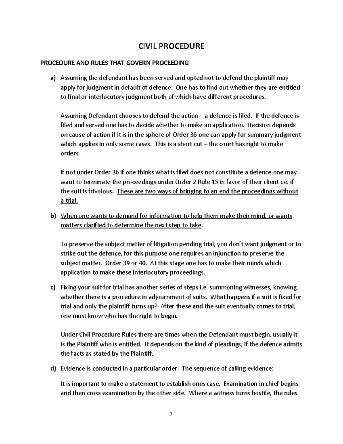 Civil Litigation Notes BY Herbert Ndungu - CIVIL PROCEDURE PROCEDURE ...