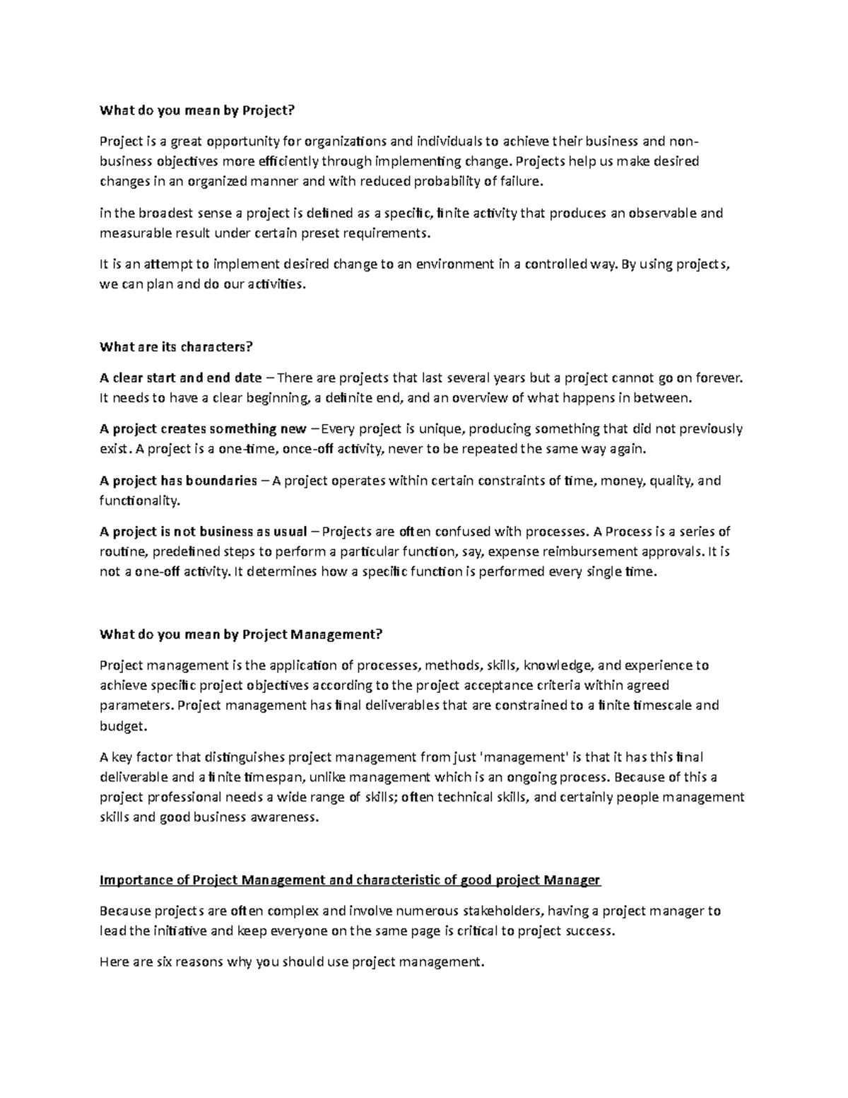 Project Management Notes For Learning - What do you mean by Project ...