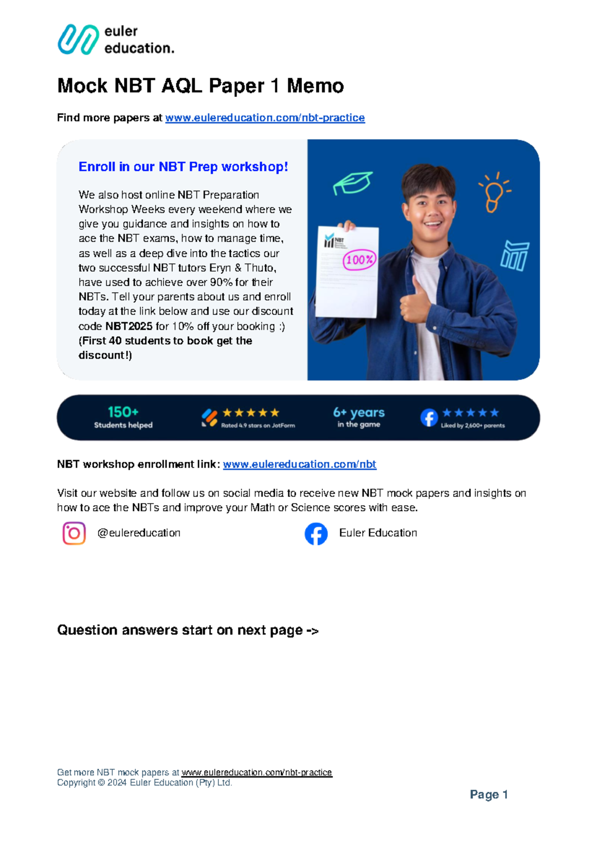 NBT AQL Paper 1 Memo - Memo for nbt mat 1 - Get more NBT mock papers at ...