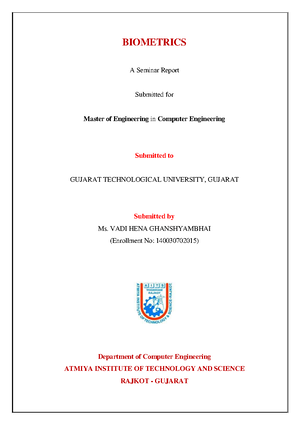Biometrics A Seminar Report - BIOMETRICS A Seminar Report Submitted for ...