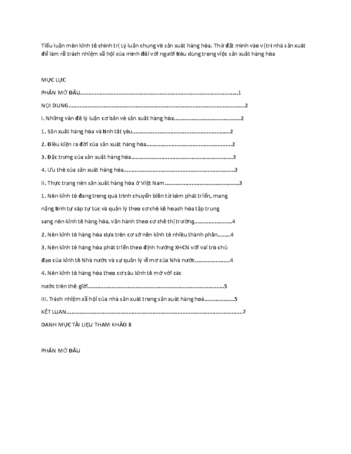Tiểu luận môn kinh tế chính trị Lý luận chung về sản xuất hàng hóa - Ti u lu n môn kinh tếế ...