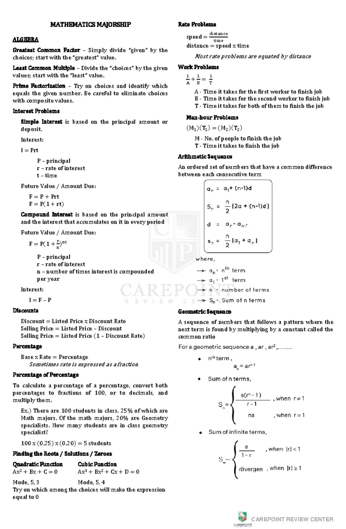 Math Majorship - Material for Board - MATHEMATICS MAJORSHIP ALGEBRA ...