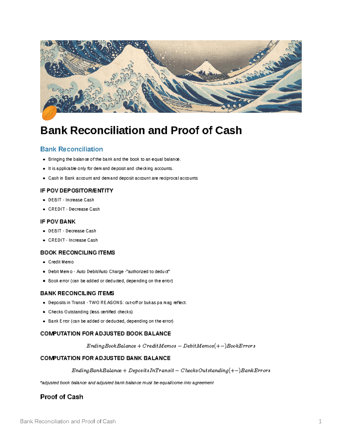 Bank Reconciliation and Proof of Cash - It is applicable only for ...