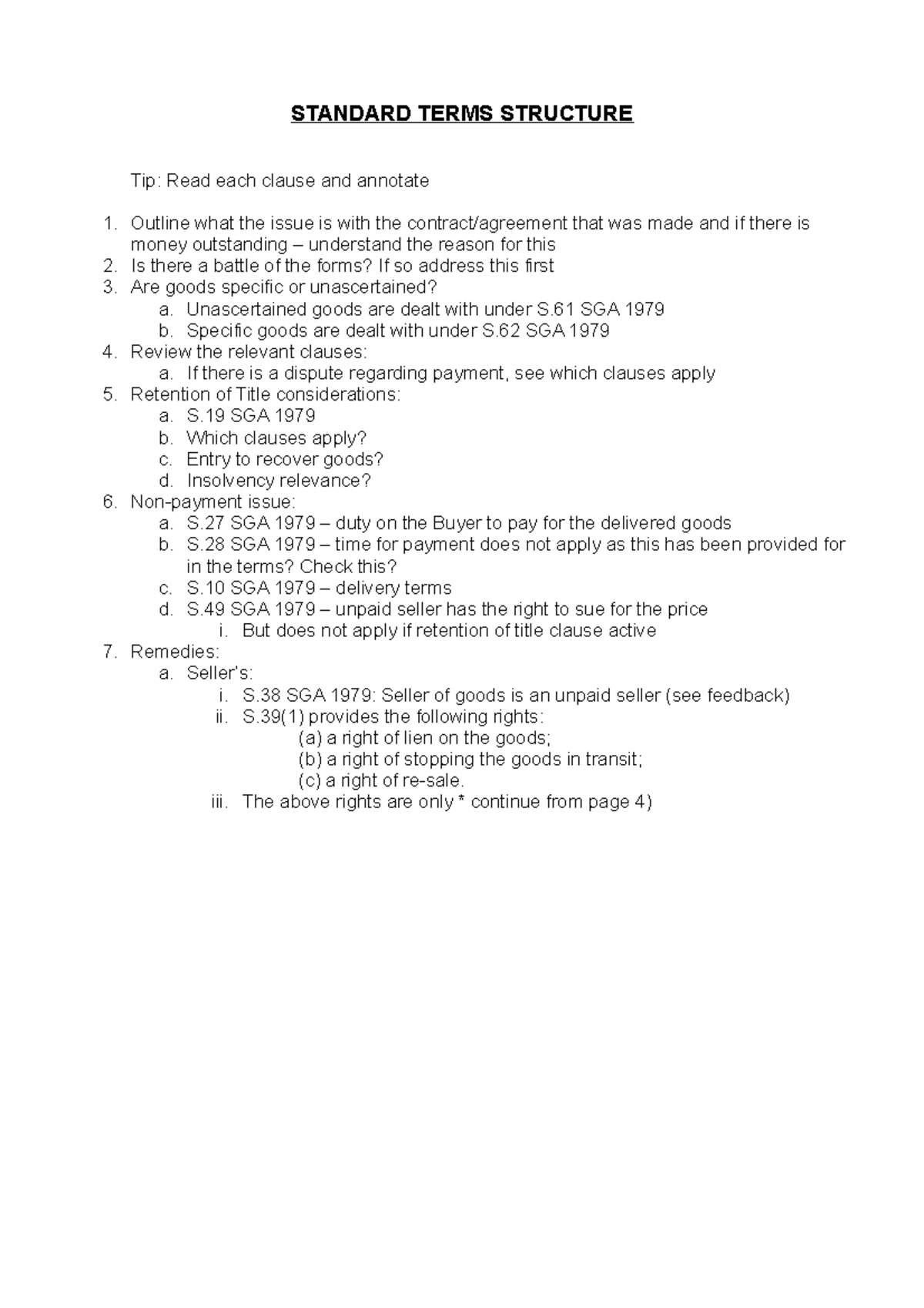 Standard Terms Structure - STANDARD TERMS STRUCTURE Tip: Read each ...