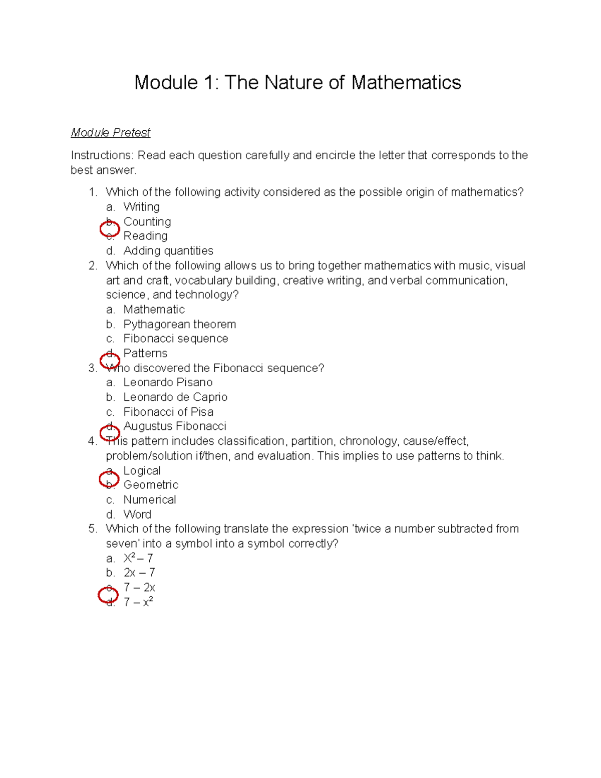 MMW - notes - Module 1: The Nature of Mathematics Module Pretest ...