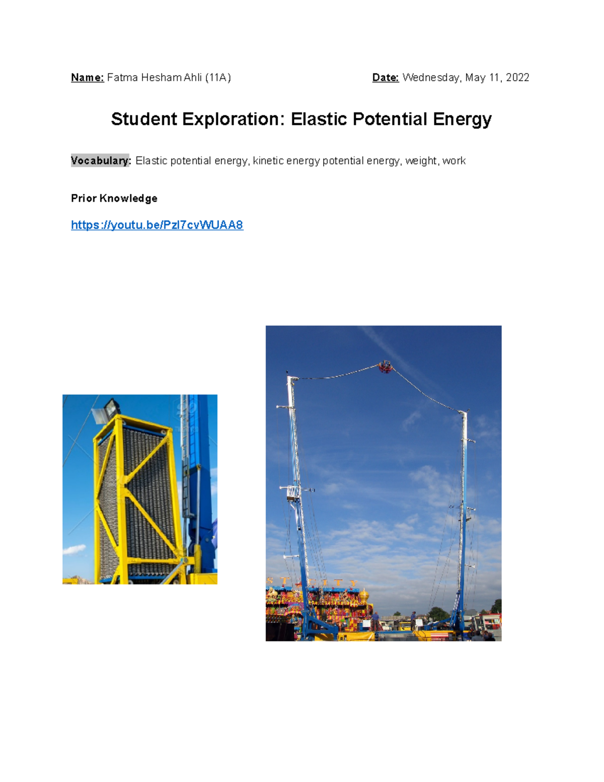 Fatma Ahli - Elastic Potential energy - Name: Fatma Hesham Ahli (11A ...