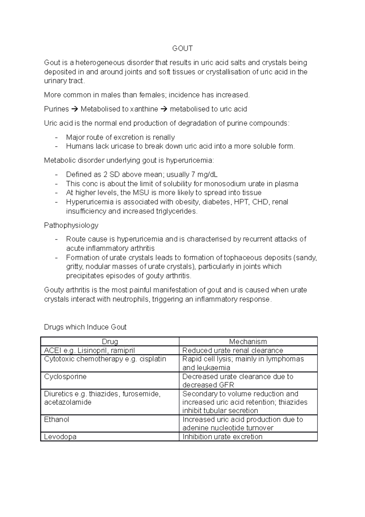 GOUT - Lecture notes 1 - GOUT Gout is a heterogeneous disorder that ...