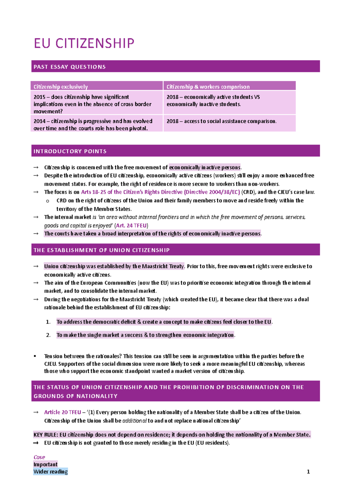 Citizenship revision guide quick notes - EU CITIZENSHIP PAST ESSAY ...