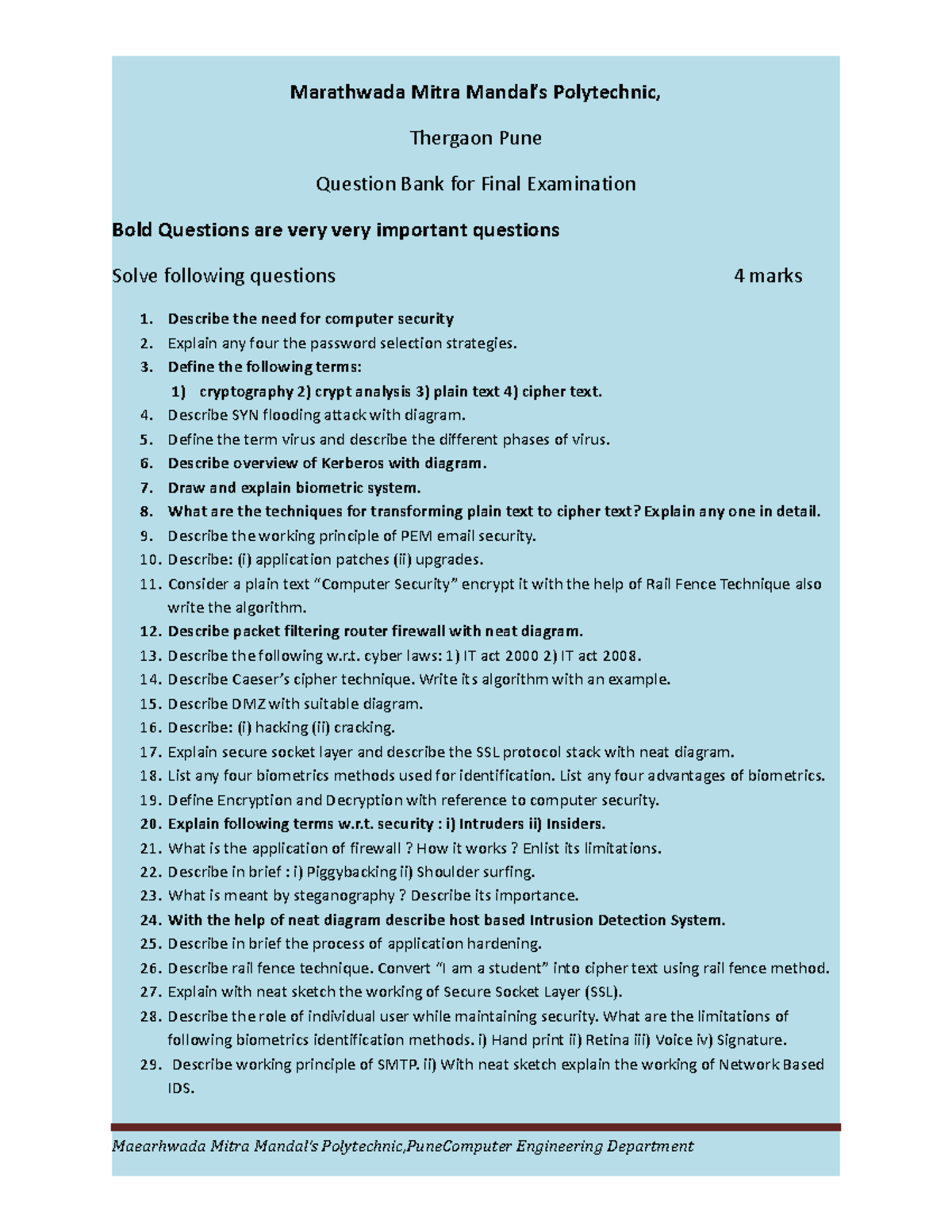 Nis qbank final exam - Marathwada Mitra Mandal’s Polytechnic, Thergaon ...