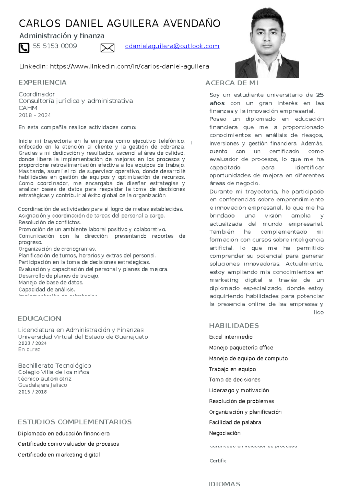 CV 2024 SIN FOTO - es una actividad apra que puedan hacer su cv con ...