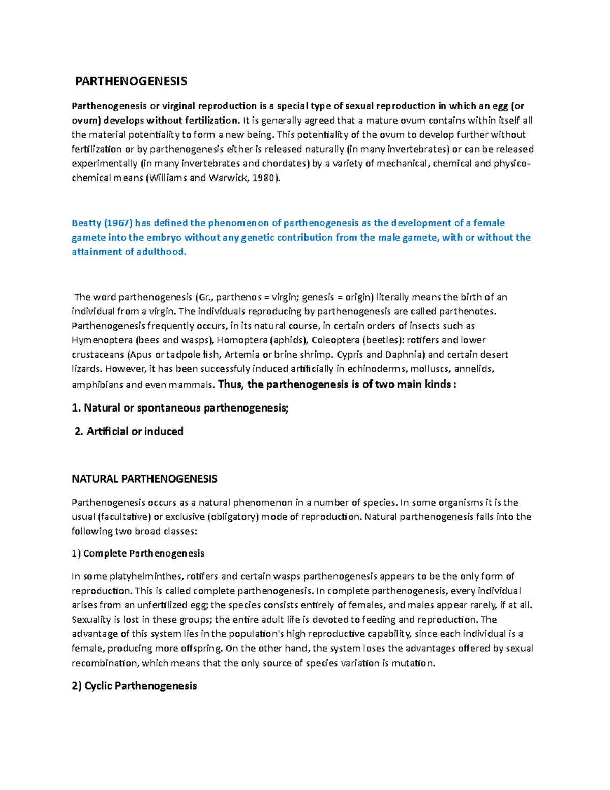 Parthenogenesis in humans - PARTHENOGENESIS Parthenogenesis or virginal ...