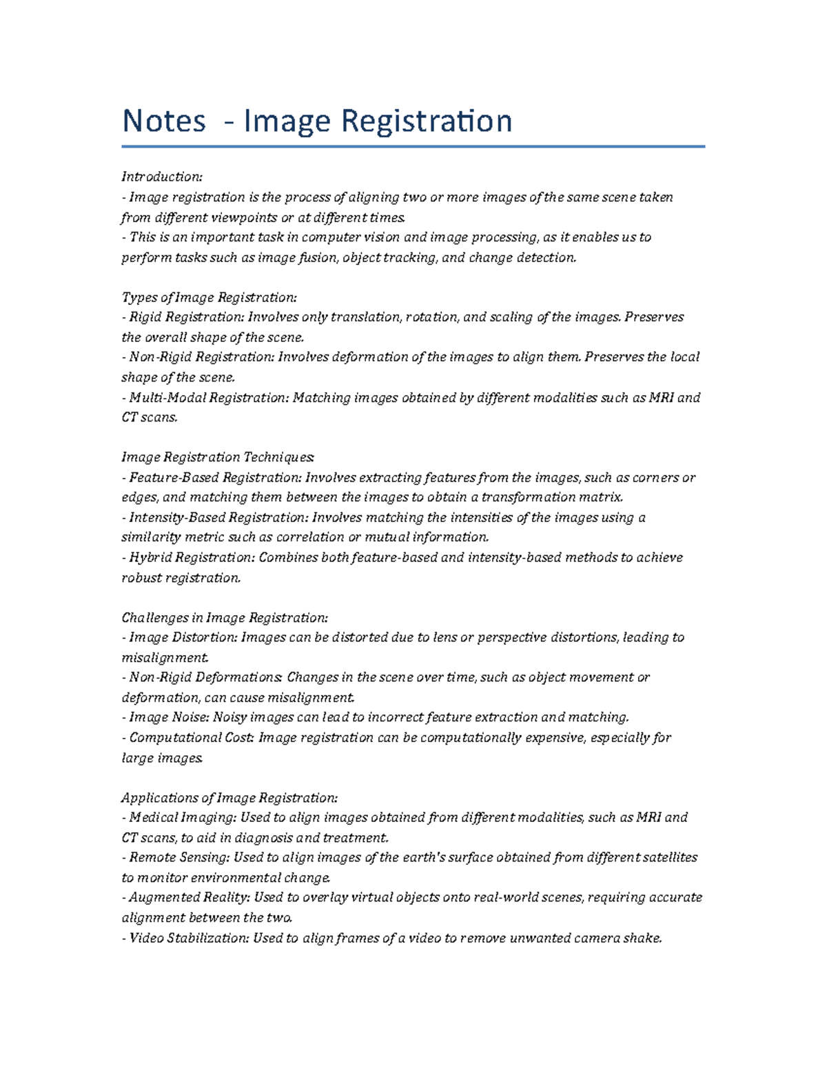 Lecture notes - Image Registration - Notes - Image Registration ...