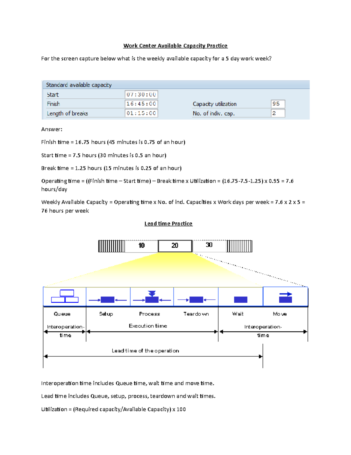 Capacity Lead Time Practice Problems - Work Center Available Capacity ...