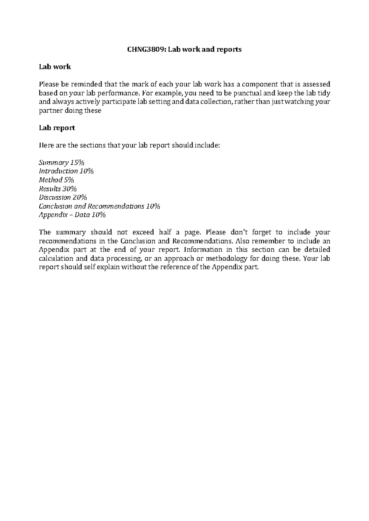 CHNG3809 Lab Report Instruction - CHNG3809: Lab work and reports Lab ...