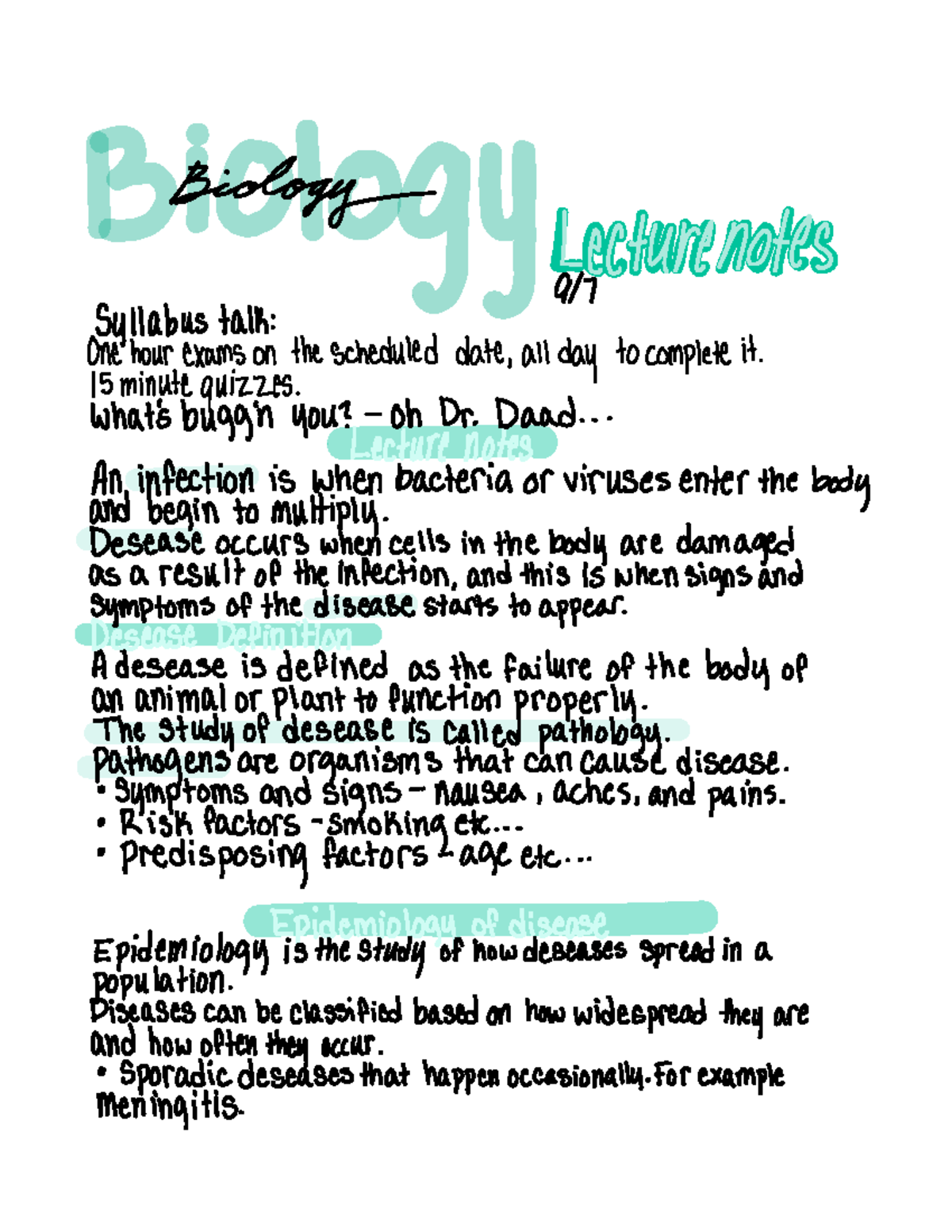 BIO 103 Lecture Notes - Biology Lecturenotes 917 ####### Syllabus ...