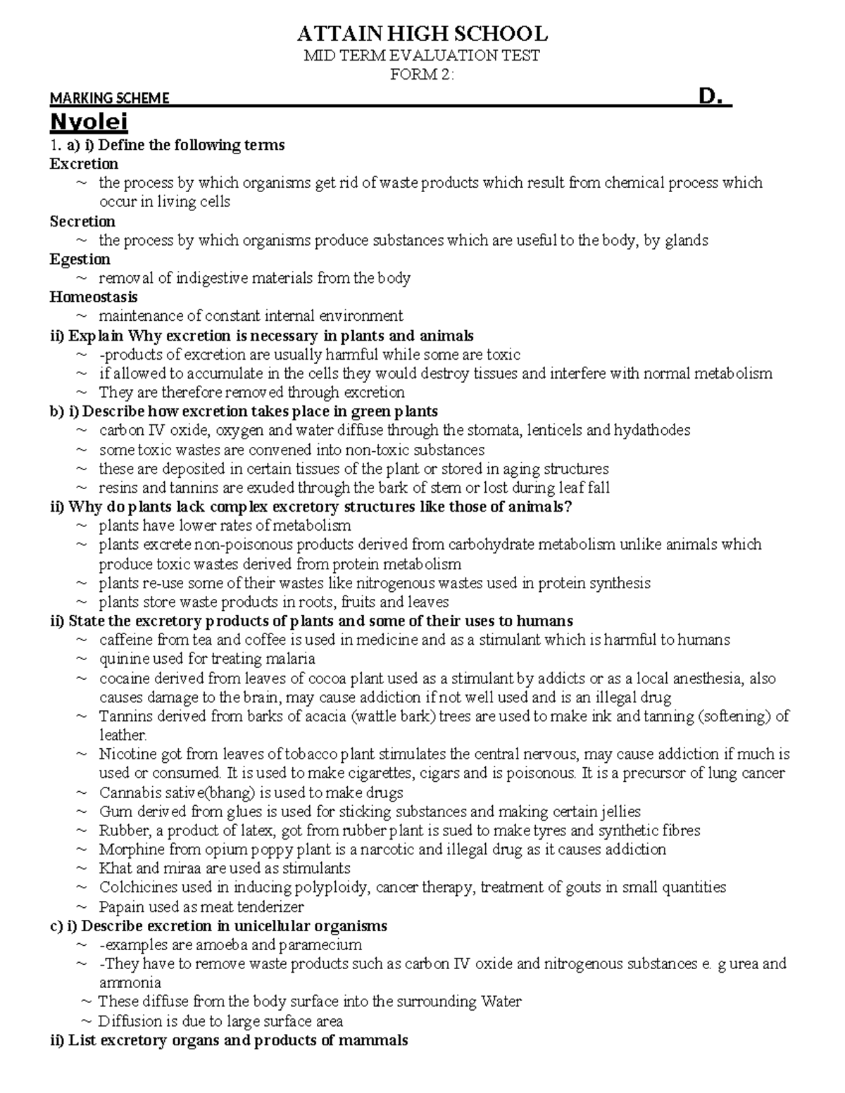 With answers - marking scheme - ATTAIN HIGH SCHOOL MID TERM EVALUATION ...