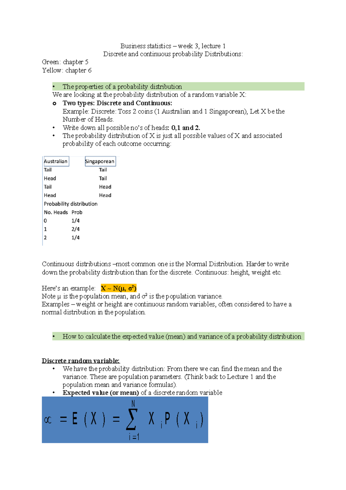 Business statistics - W3 discrete and continuous probability - Business ...