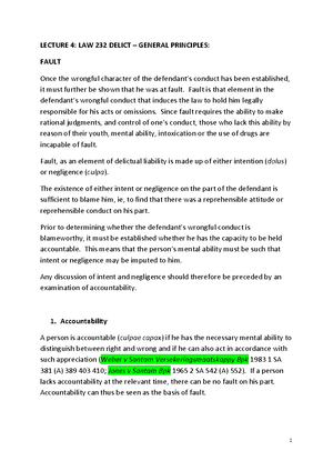 LAW OF Delict 232 Course Outline - UNIVERSITY OF BOTSWANA DEPARTMENT OF ...