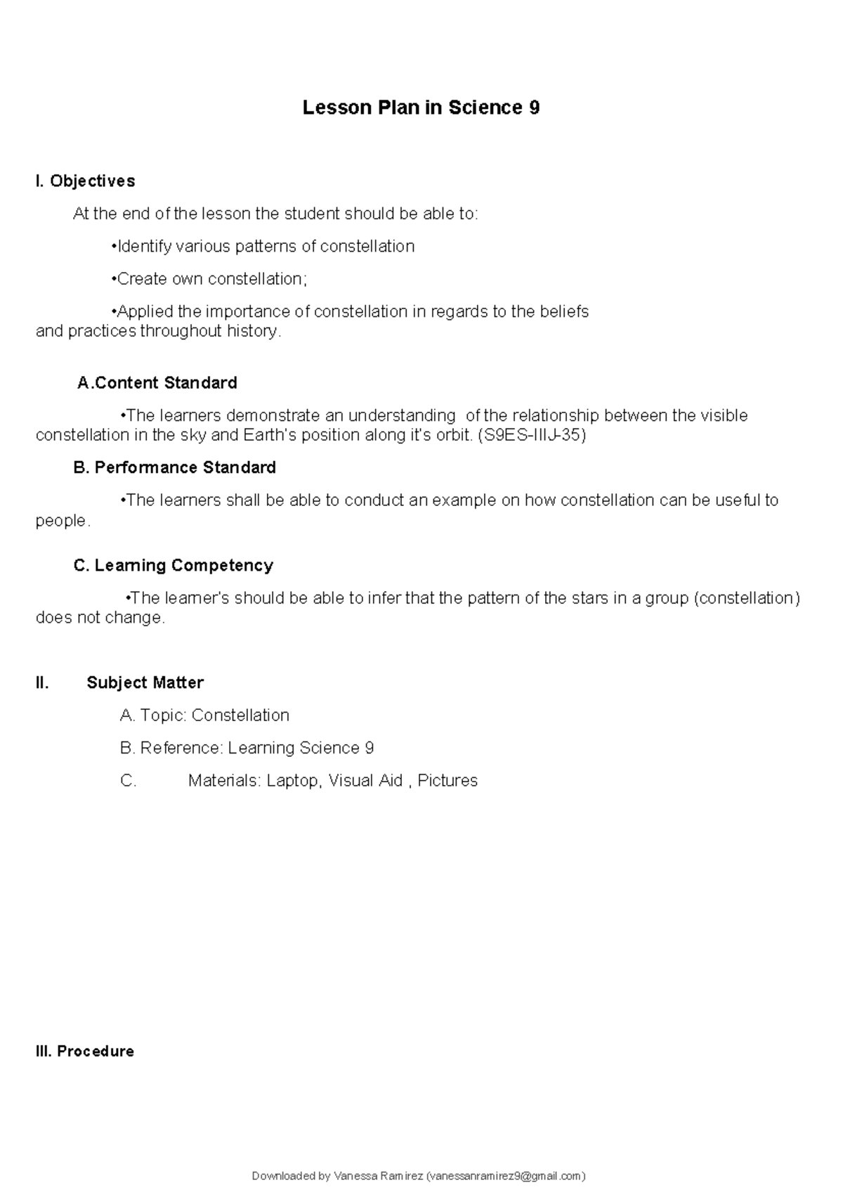 Lesson plan in science 9 - Lesson Plan in Science 9 I. Objectives At ...