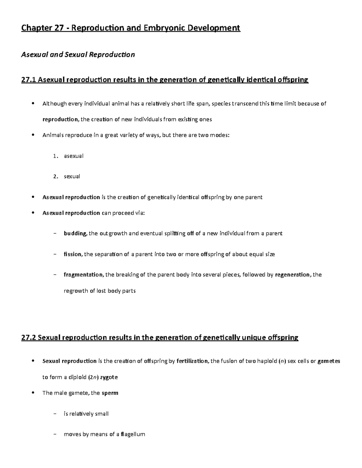 Chapter 27 and 28 - Chapter 27 - Reproduction and Embryonic Development ...