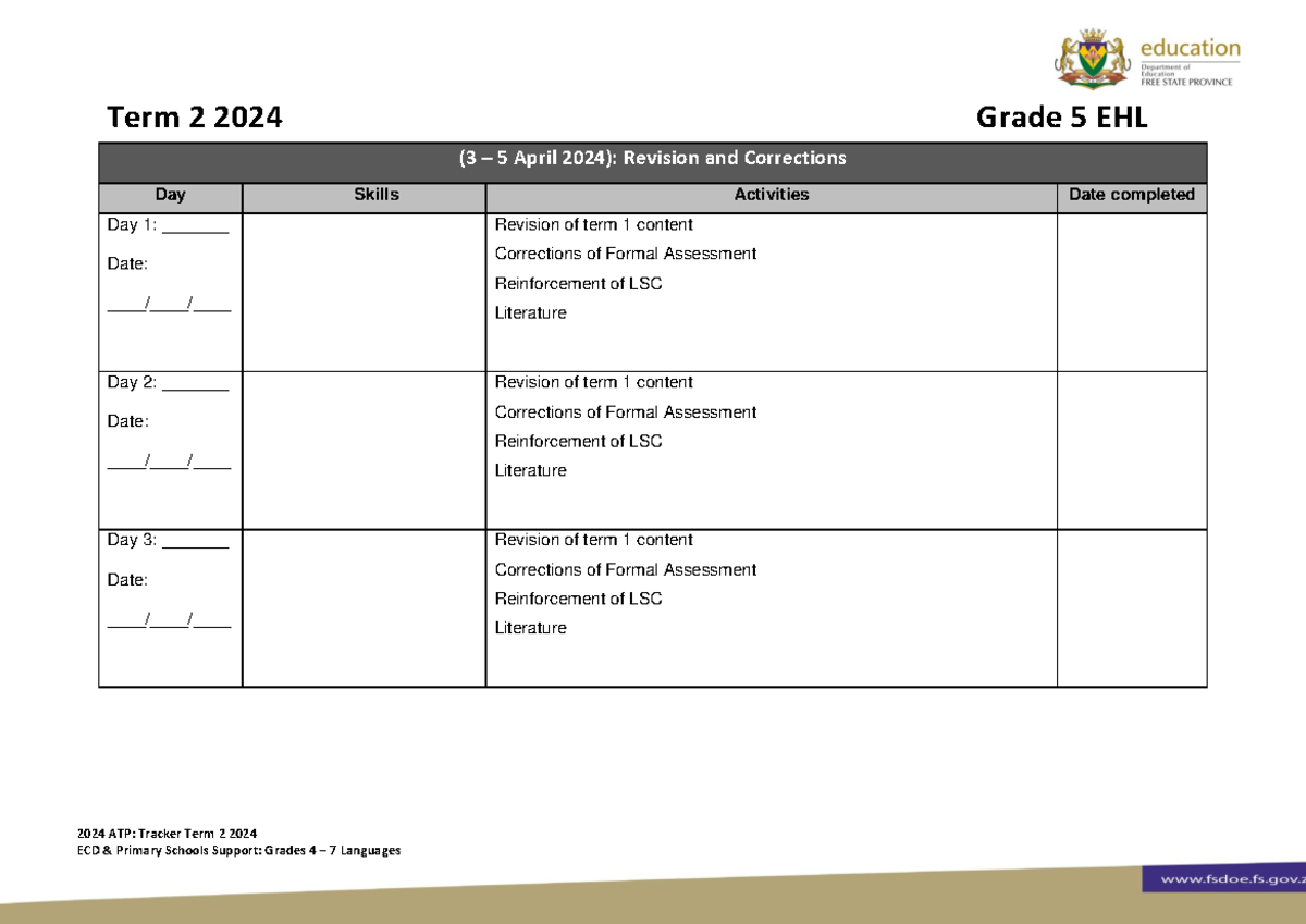 Grade 5 EHL 2024 ATP Tracker Term 2 2024 - 2024 ATP: Tracker Term 2 ...